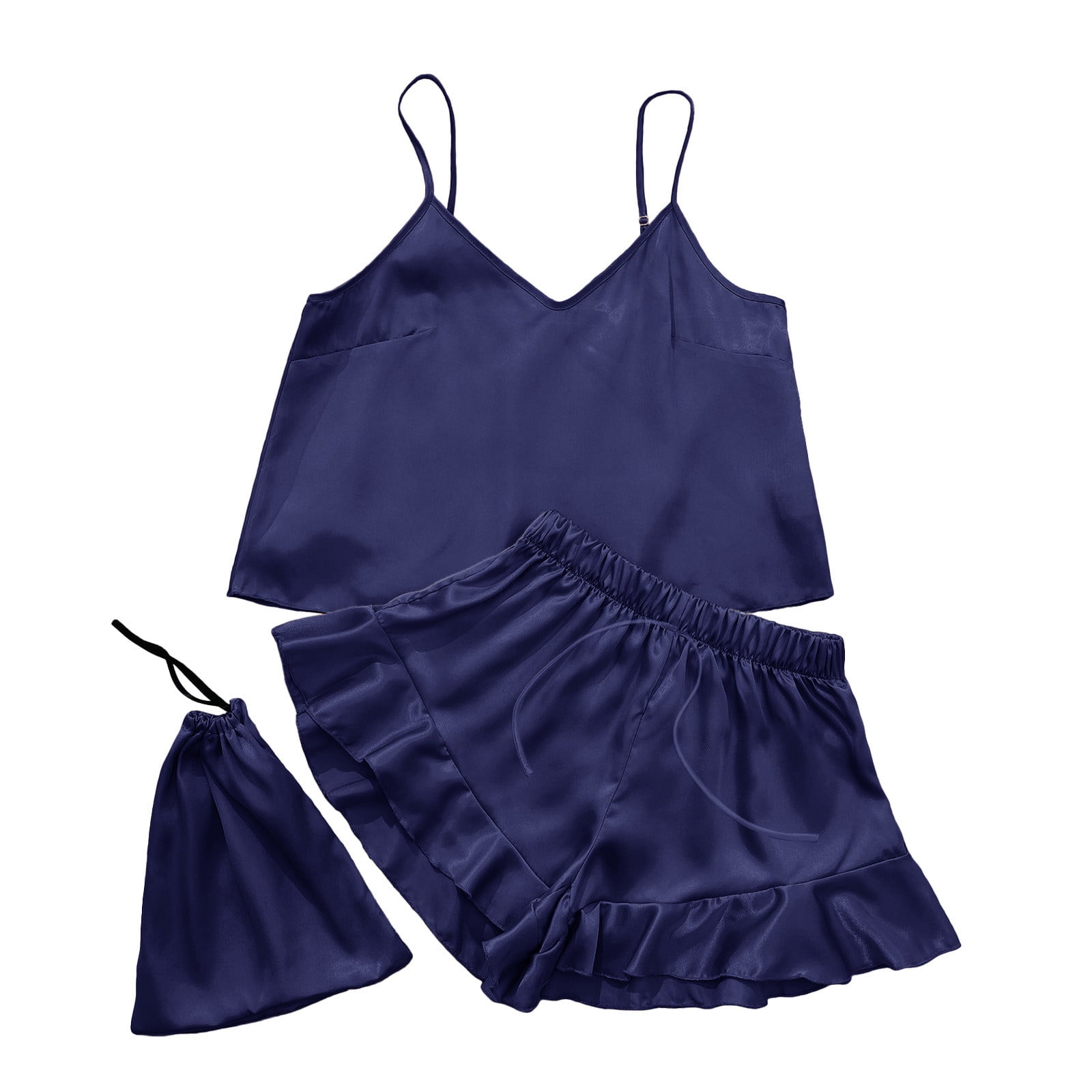 BLVB 3pcs Silk Satin Pajamas for Women sleeveless Cami Tops and ruffle ...