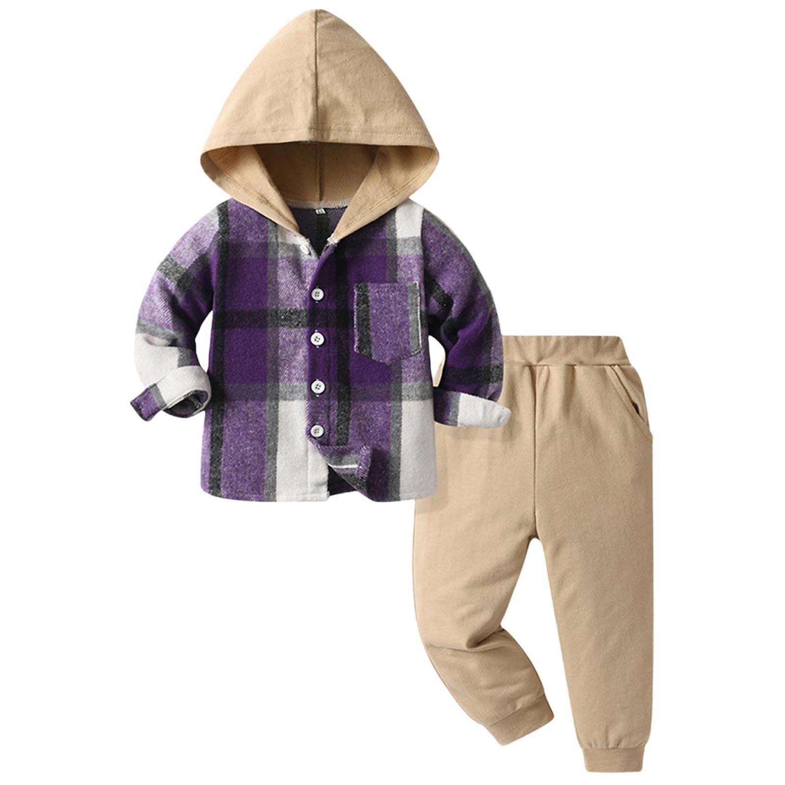 BLVB Baby Boys Clothing Sets Toddler Plaid Outfits Flannel Hooded ...