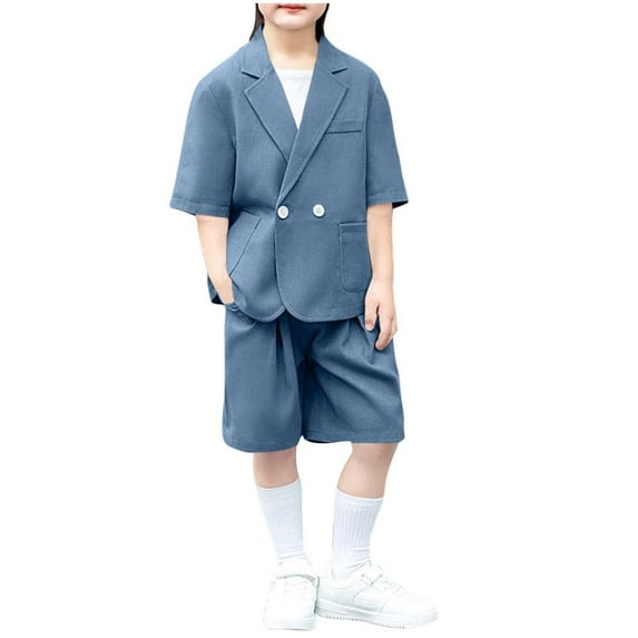 BLVB Boys Girls 2 Piece Outfits Button Front Short Sleeve Blazer and ...
