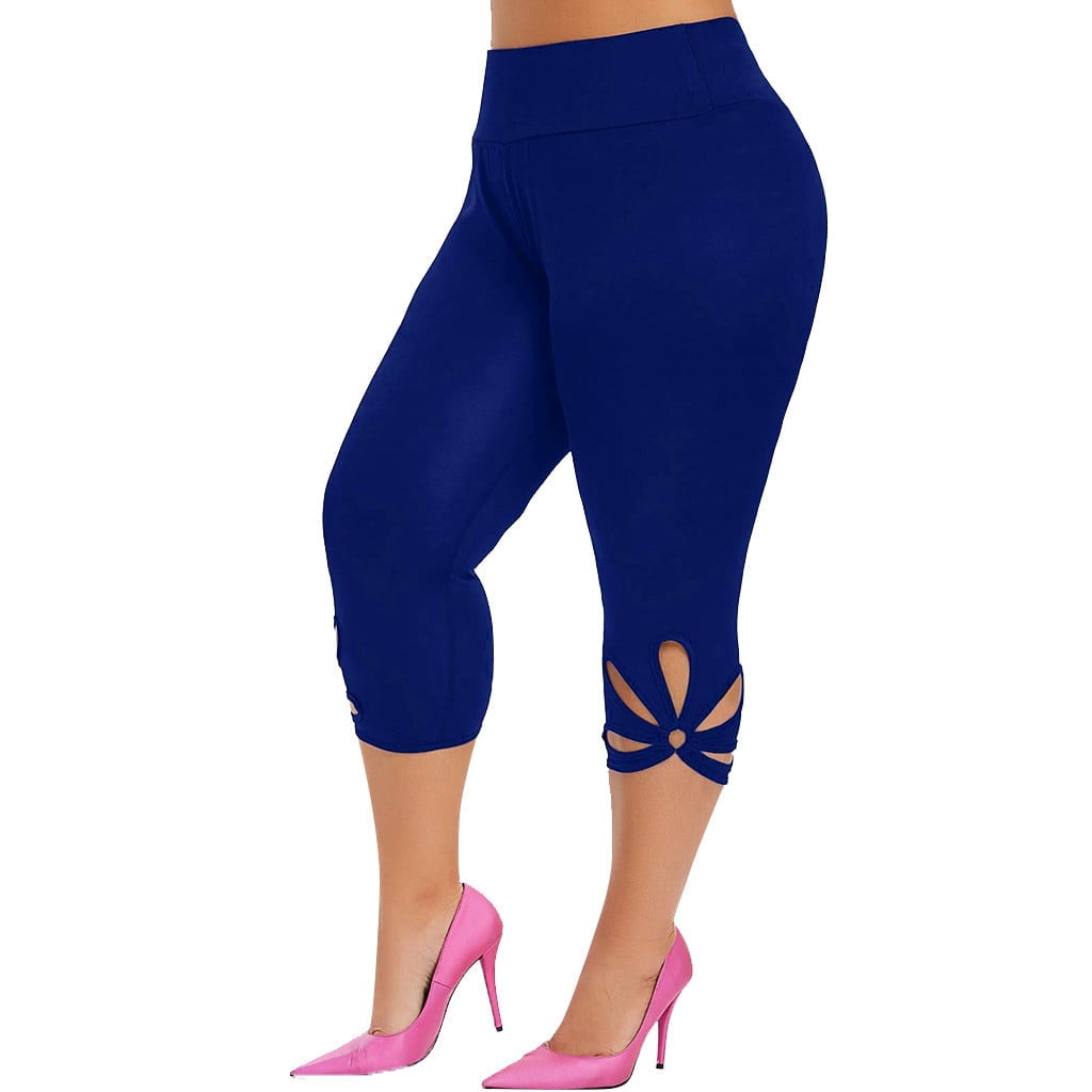 BLVB Capri Leggings for Women Cutout Stretch Plus Size Capris Tights Cropped Pants Trouser for ...
