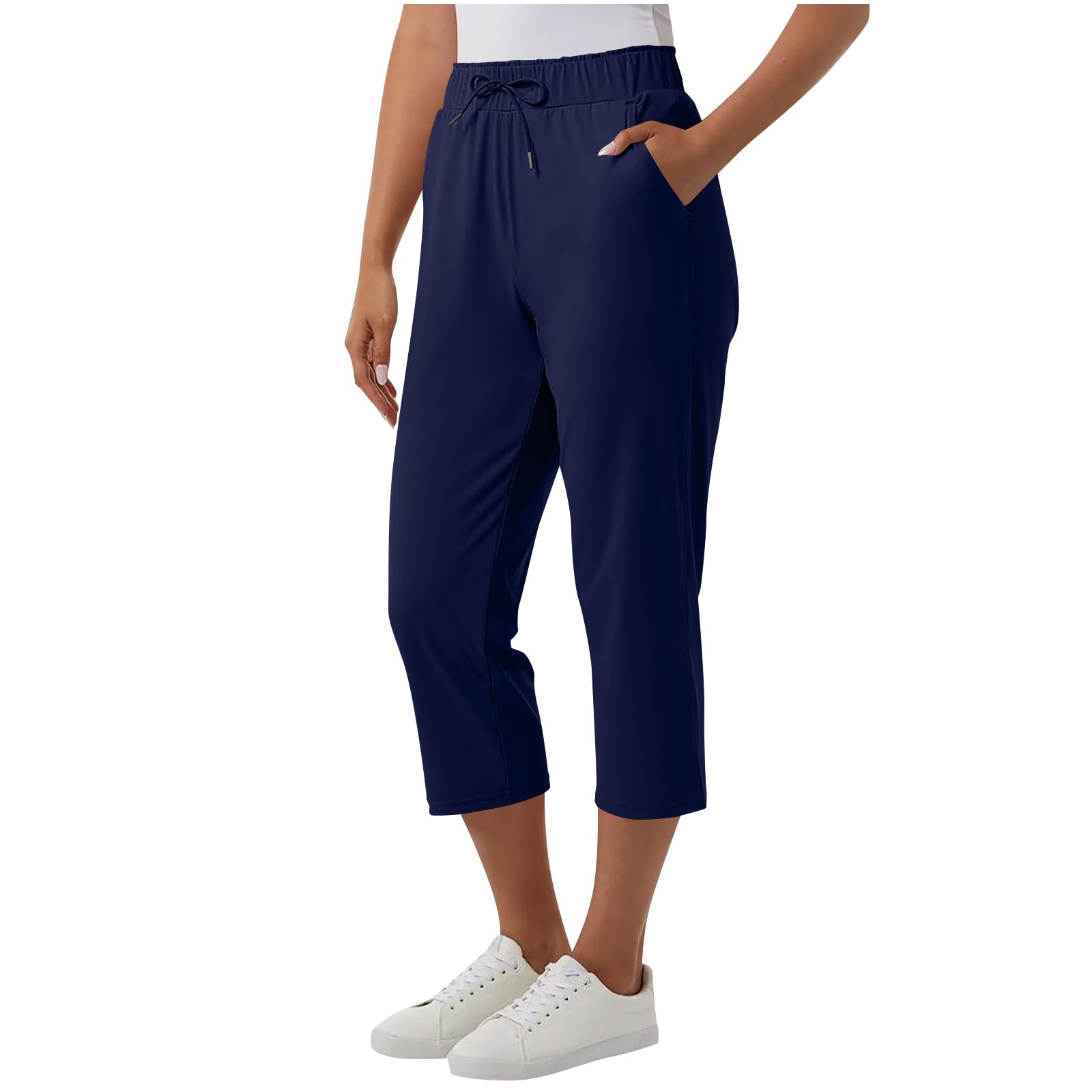 BLVB Capri Pants for Women Drawstring Workout Sweatpants Comfy Lounge Elastic Waist Yoga Pants ...
