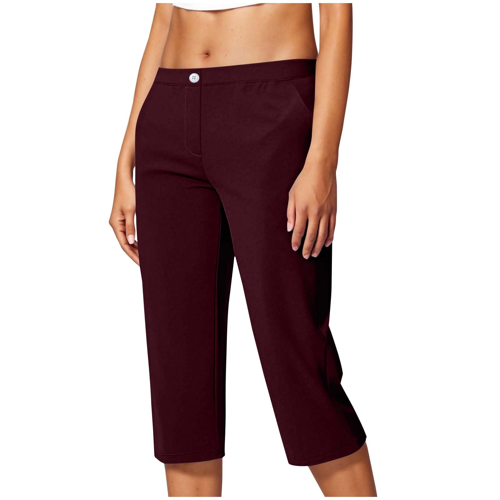 BLVB Capri Pants for Women Mid Elastic Waist Pull on Dress Pants ...