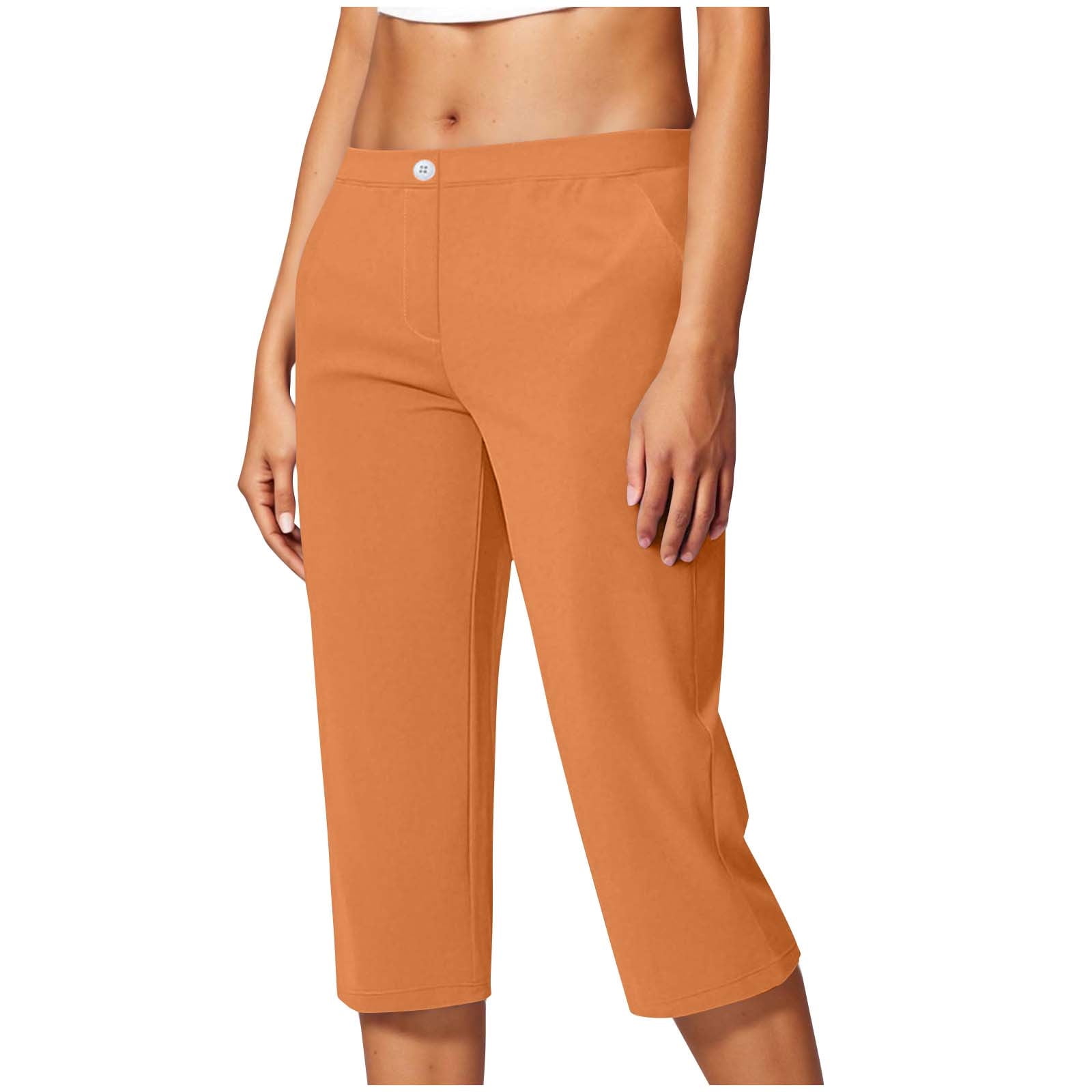 BLVB Capri Pants for Women Mid Elastic Waist Pull on Dress Pants ...