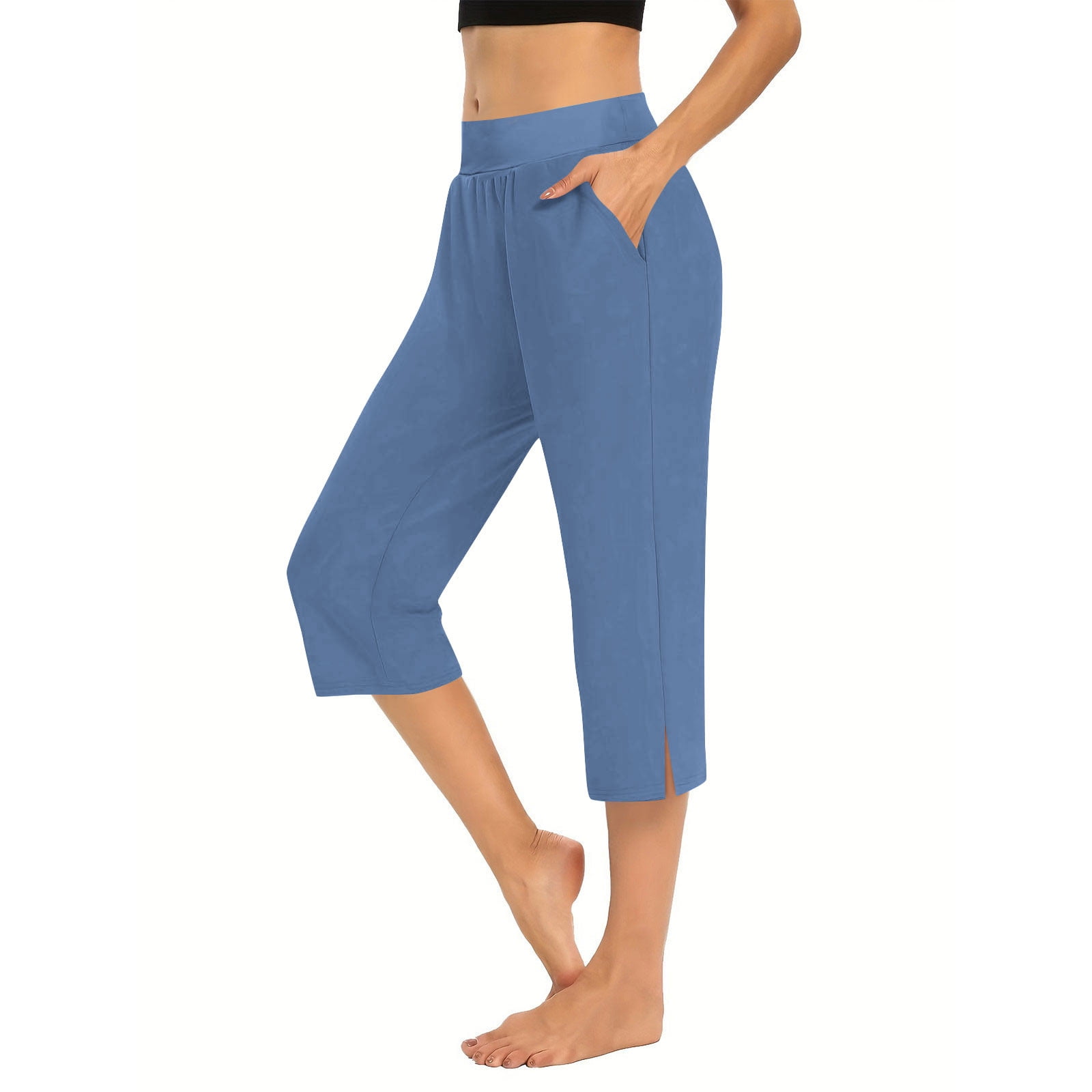 BLVB Capris for Women Casual Summer Wide Leg Lounge Crop Pants Side ...