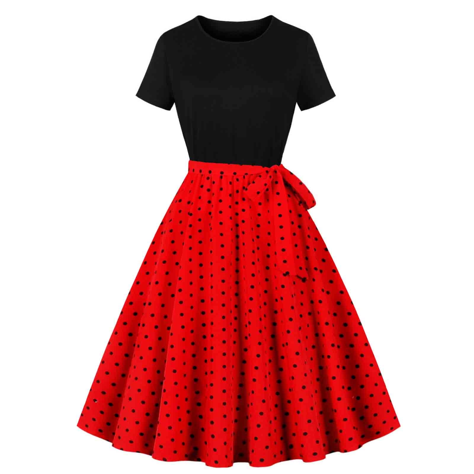 BLVB Cocktail Dresses for Women 1950s Vintage Short Sleeve Tie Knot ...