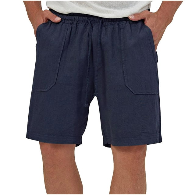 Besolor Cotton Linen Shorts For Men Casual Solid Color Drawstring