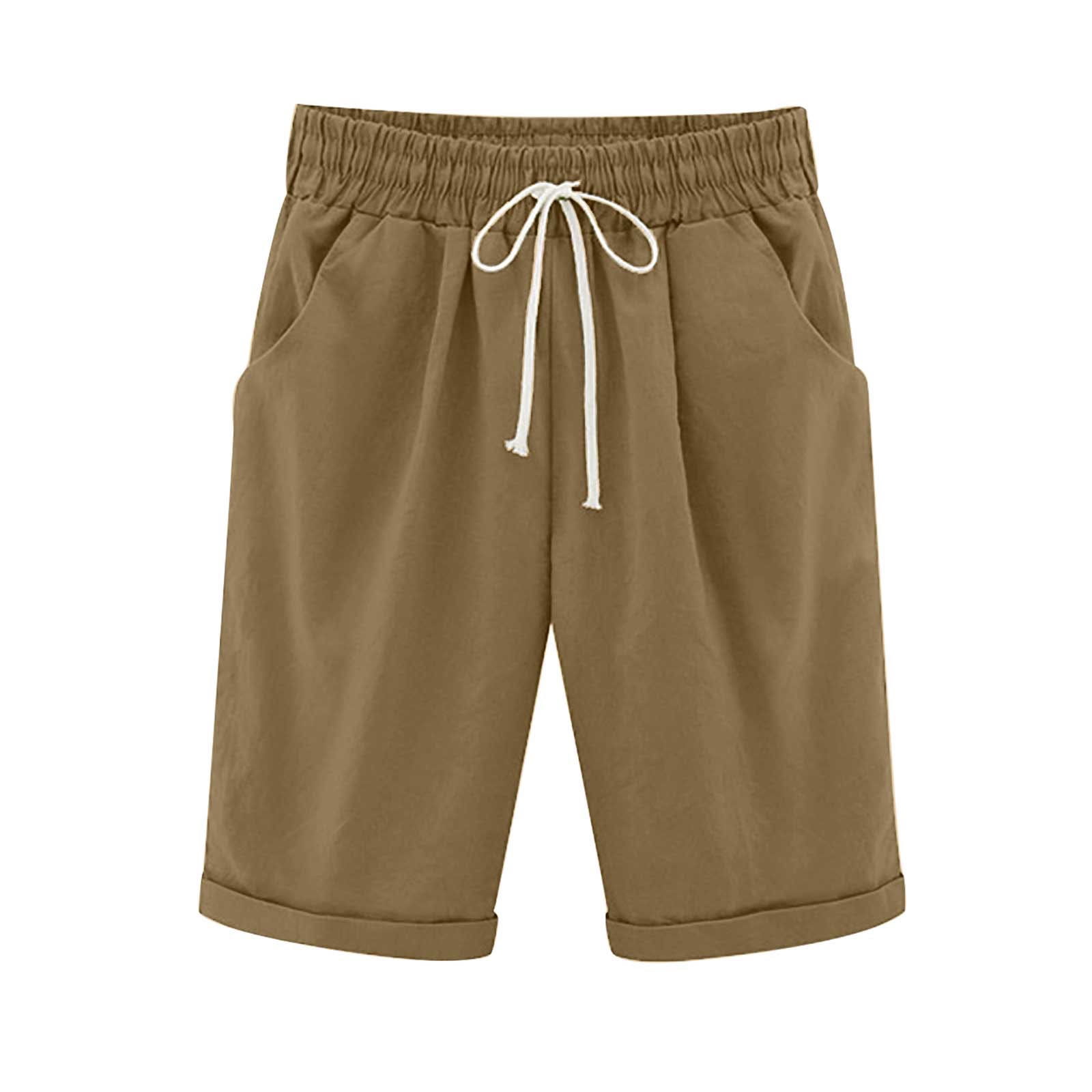 Blvb Cotton Linen Shorts For Women Casual Elastic Waist Drawstring