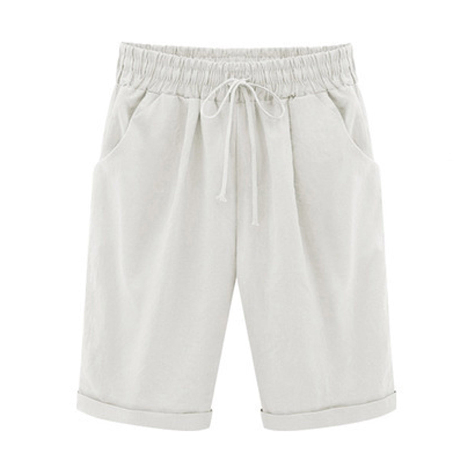 Blvb Womens Plus Size Cotton Linen Shorts Casual Elastic Drawstring