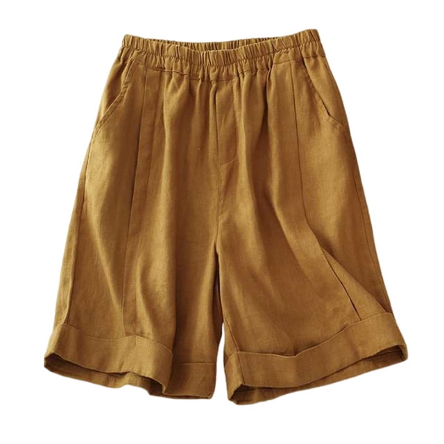 BLVB Cotton Linen Shorts for Women Elastic Waist Casual Baggy ...