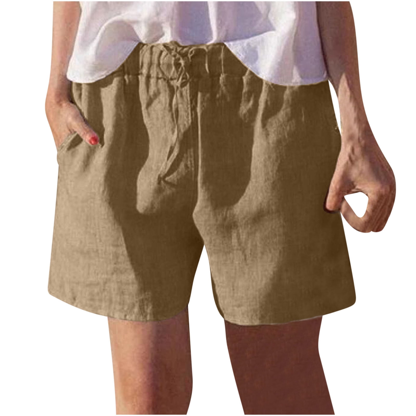 Blvb Cotton Linen Shorts For Women Elastic Waist Drawstring Summer