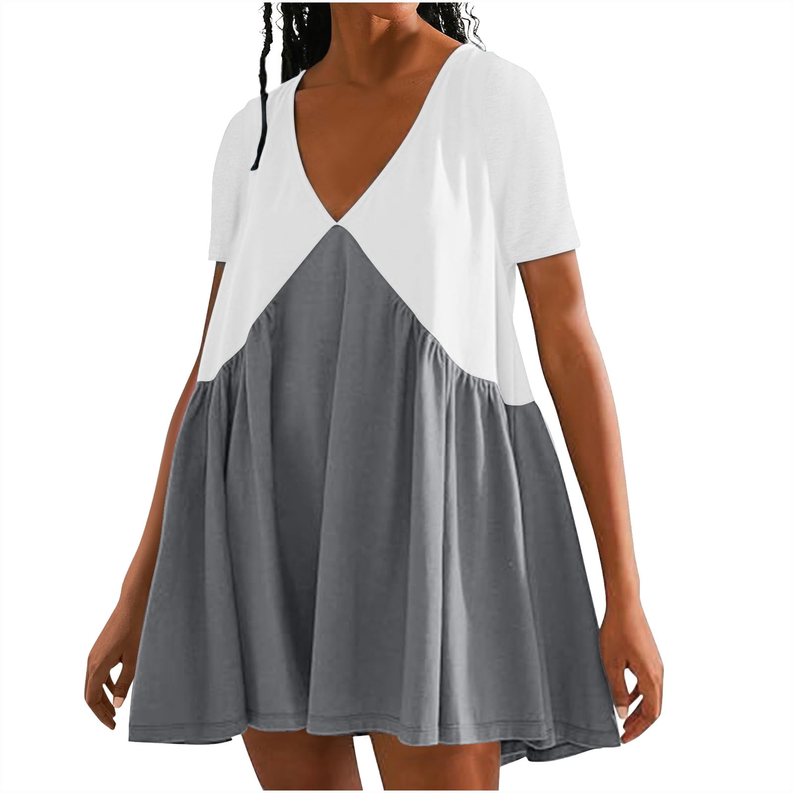BLVB Dresses for Women 2025 Casual Spring Summer Short Sleeve V Neck ...