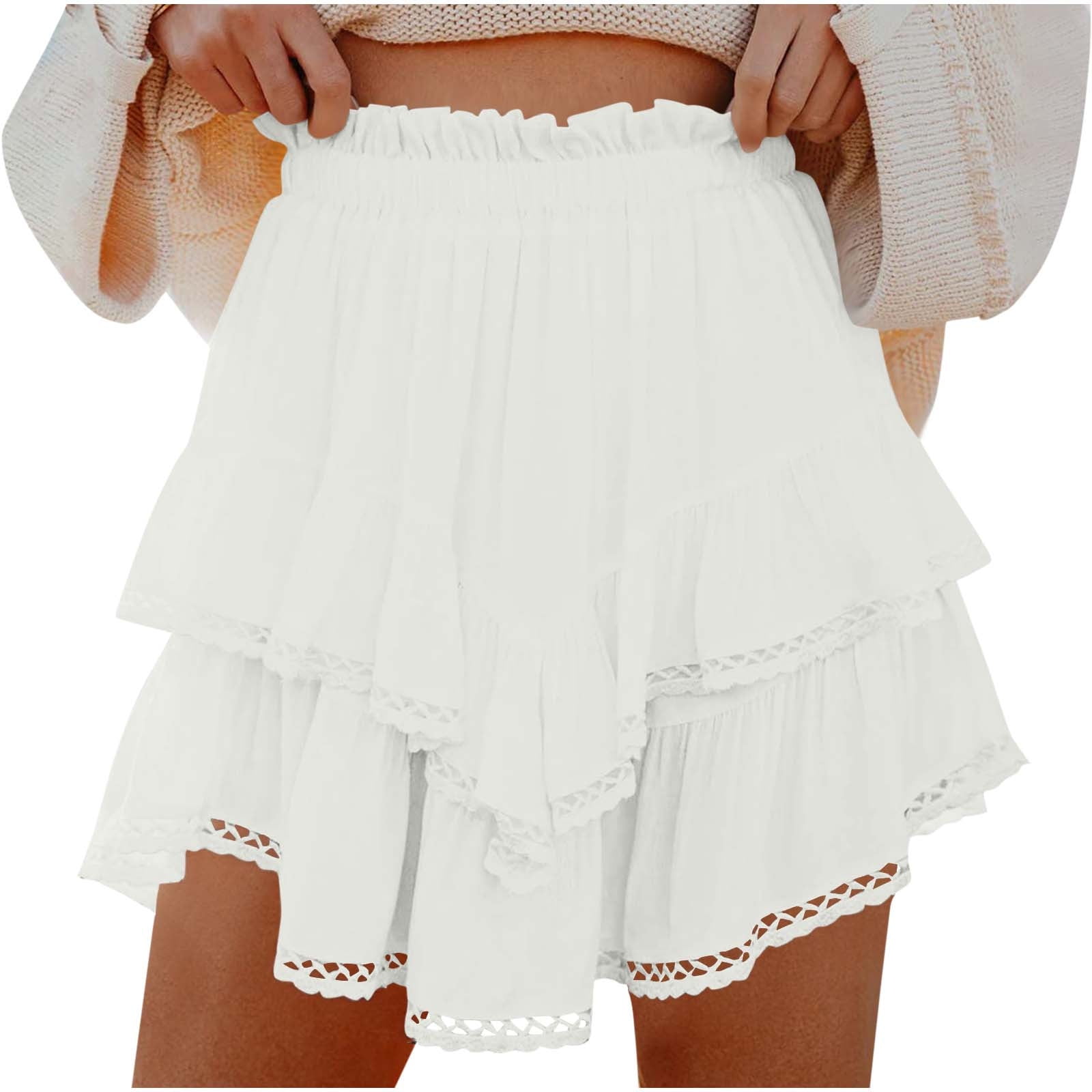 BLVB Flowy Shorts for Women Ruffle Skorts Mini Skirts High Waisted Teen ...