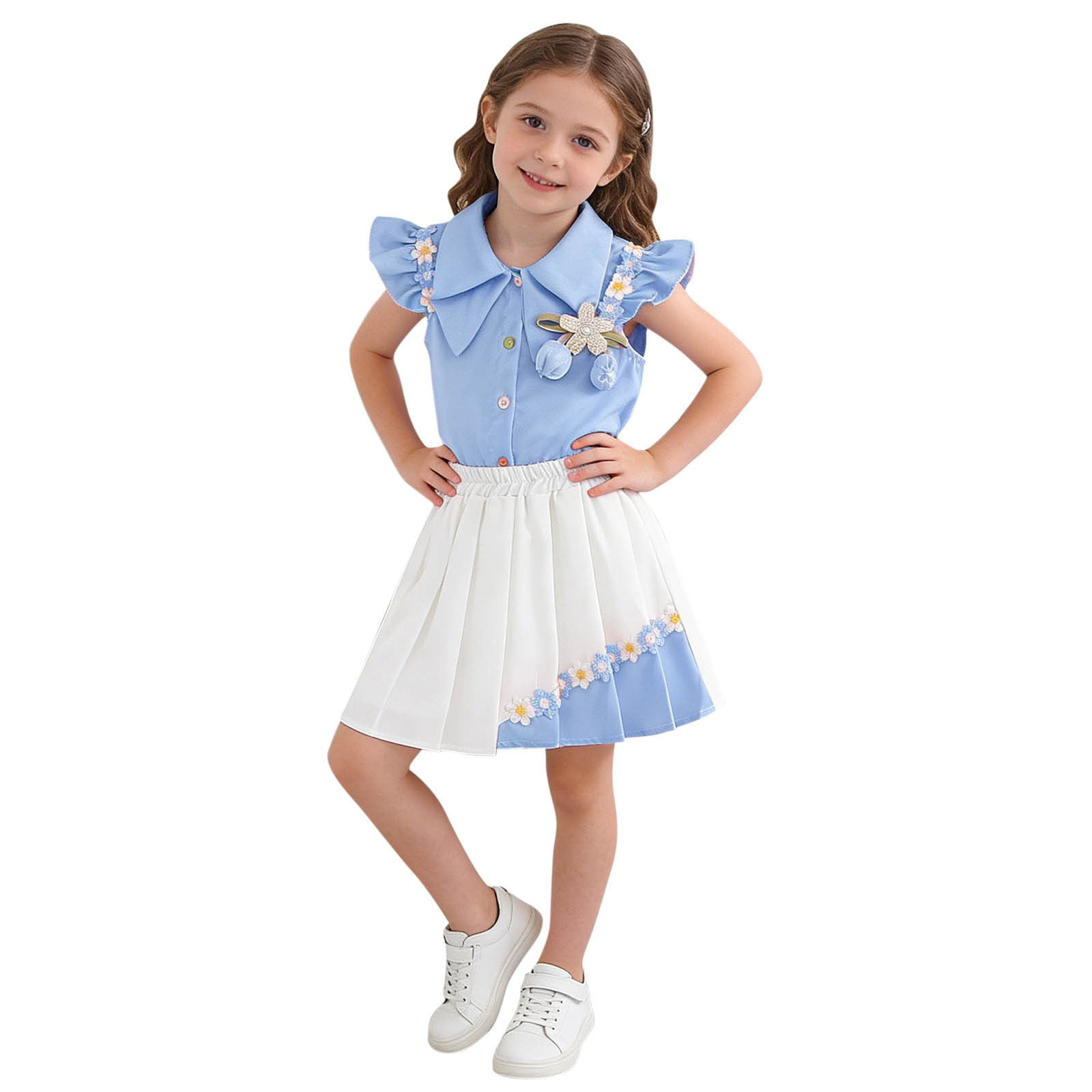 BLVB Girl's Skirt Sets 2 Piece Outfit Spring Summer Clothes Collared ...