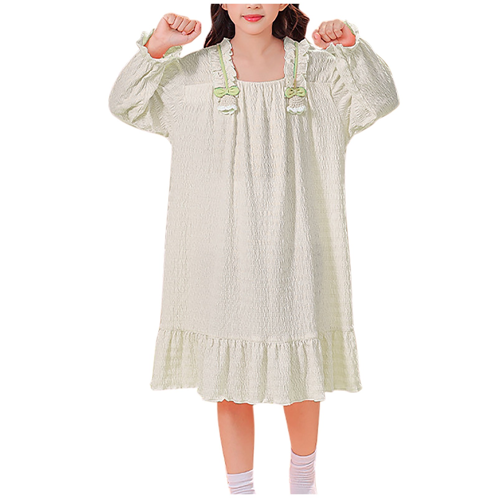 BLVB Girl's Soft Nightgowns Sleep Shirt Ruffle Long Sleeve Sleep Dress ...