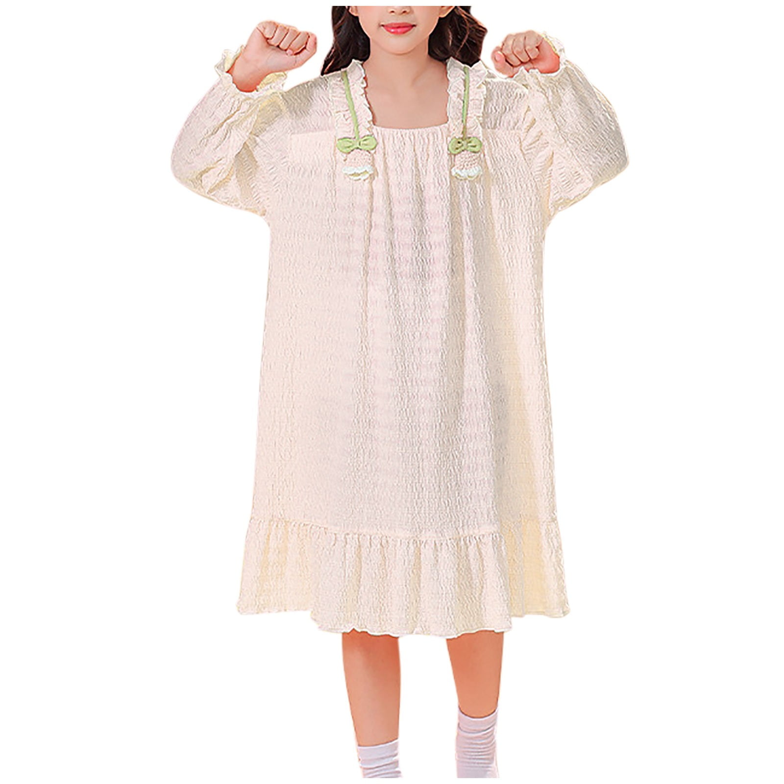 BLVB Girl's Soft Nightgowns Sleep Shirt Ruffle Long Sleeve Sleep Dress ...