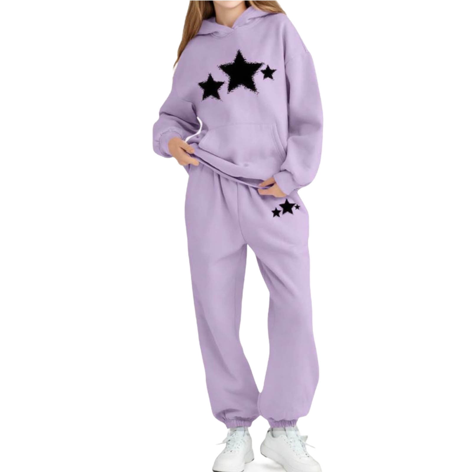 BLVB Girls Boys 2 Piece Tracksuit Sweatsuits Sets Star Print Hooded ...