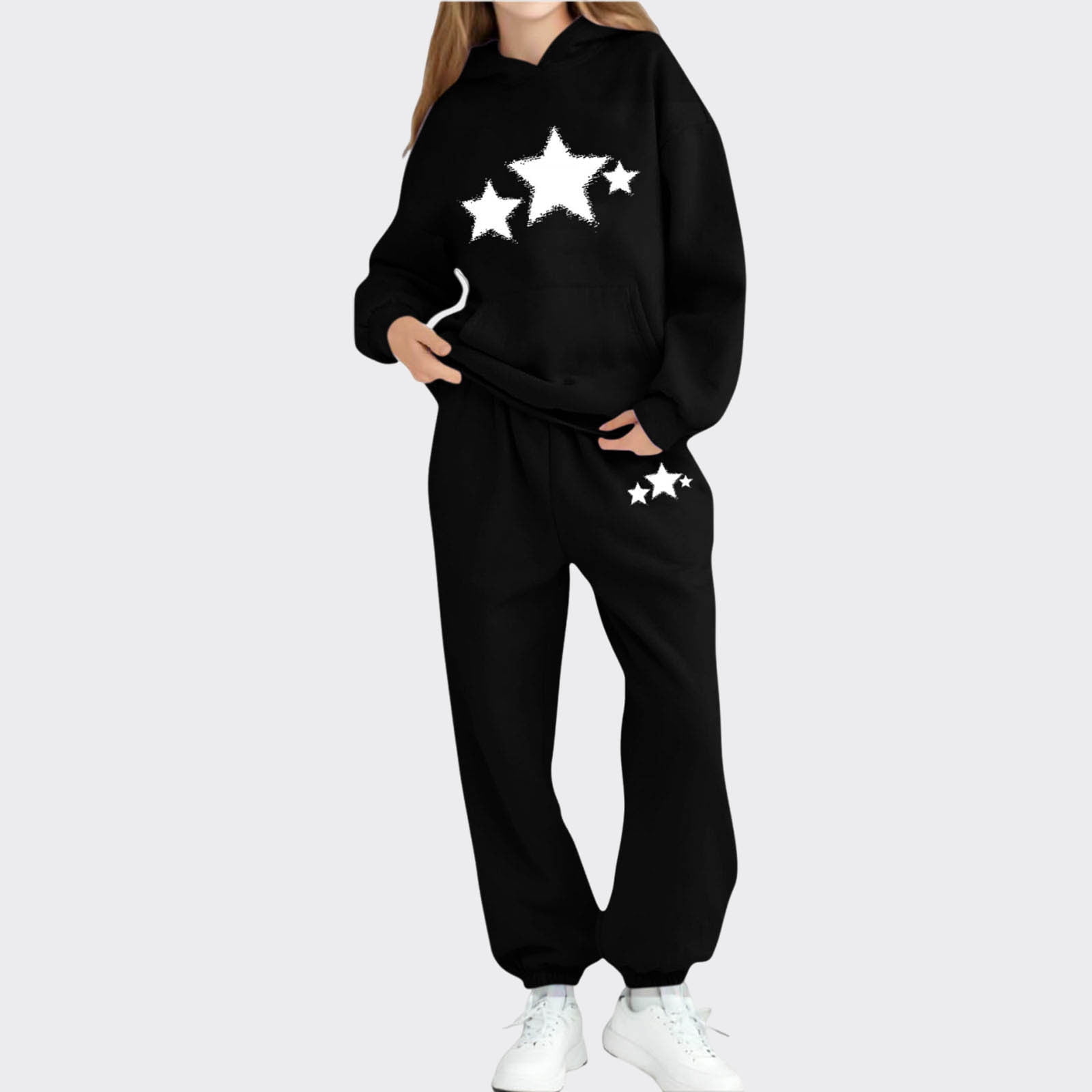 BLVB Girls Boys 2 Piece Tracksuit Sweatsuits Sets Star Print Hooded ...