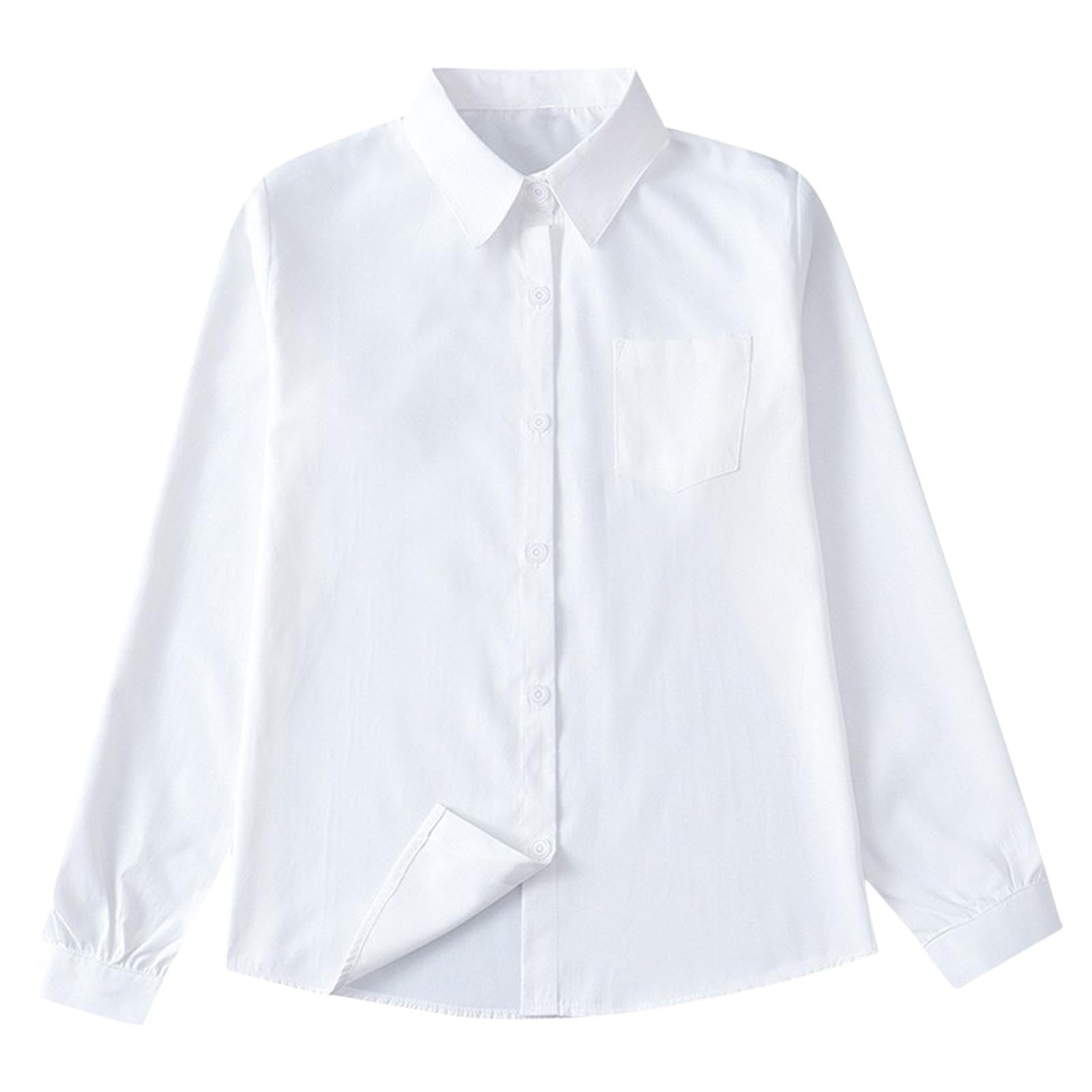 BLVB Girls Boys Long Sleeve Dress Shirts Classic Collared Button-Down Tshirt Solid Cotton Top 10 ...