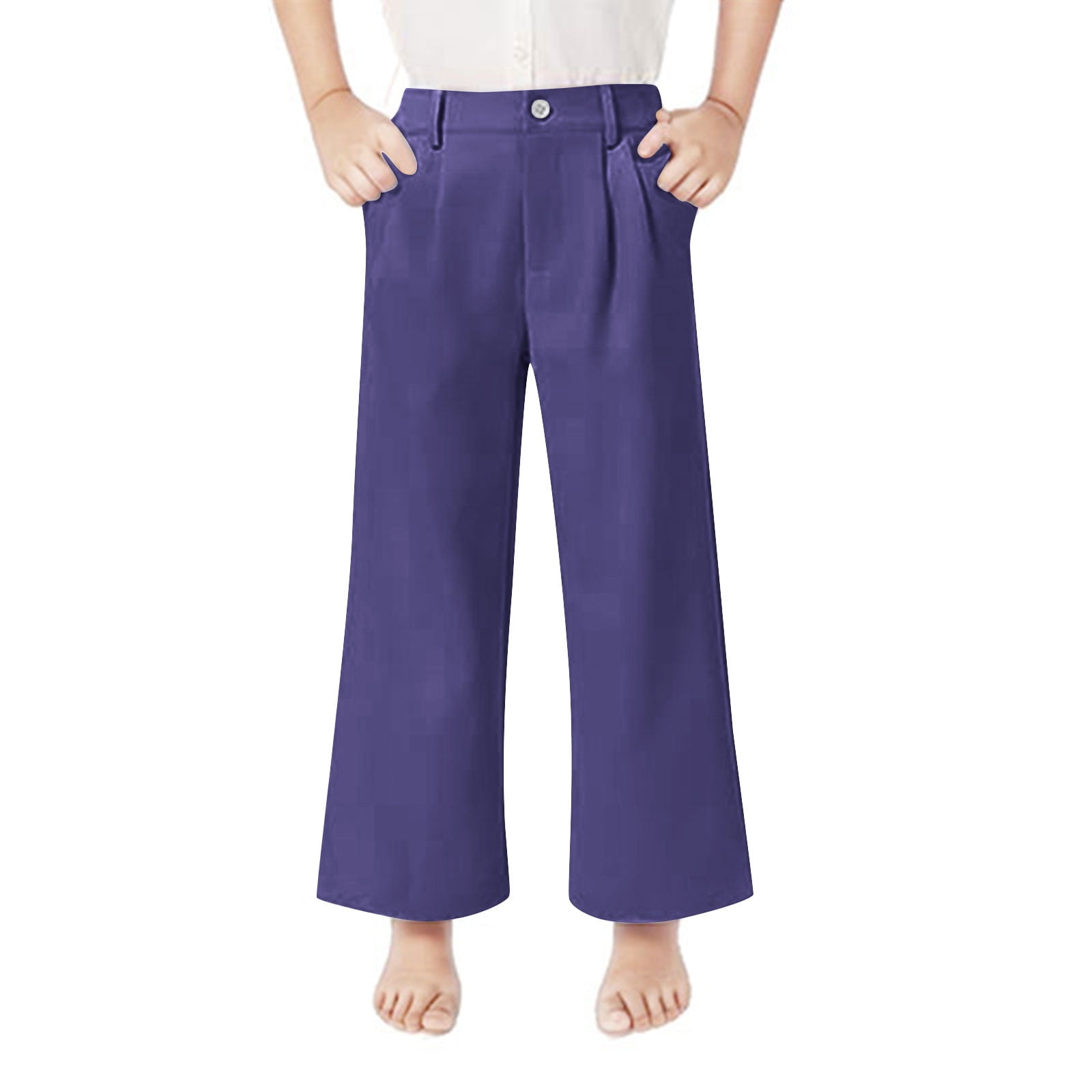 BLVB Girls Dress Pants Wide Leg High Waist Long Casual Trousers Kids ...