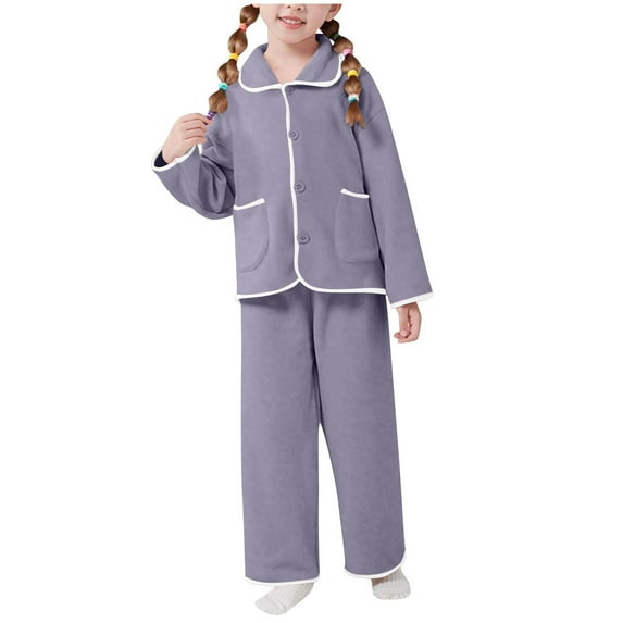 BLVB Girls Fuzzy Sets Kid 2 Piece Winter Fleece Outfits Button down ...