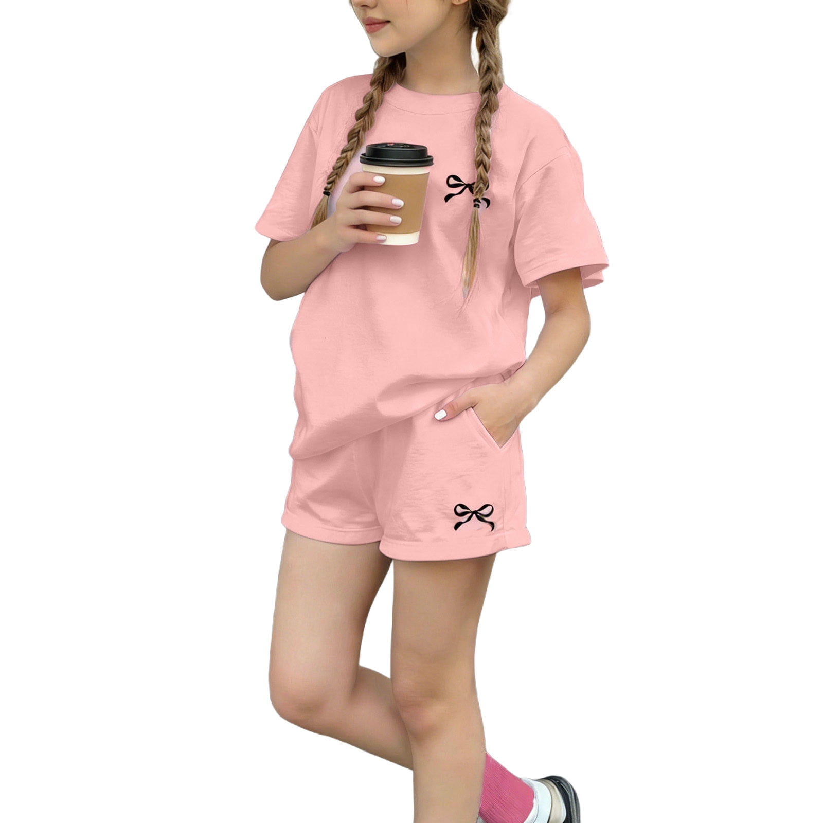 BLVB Girls Summer 2 Piece Outfits Kids Short Sleeve Oversized T Shirts ...