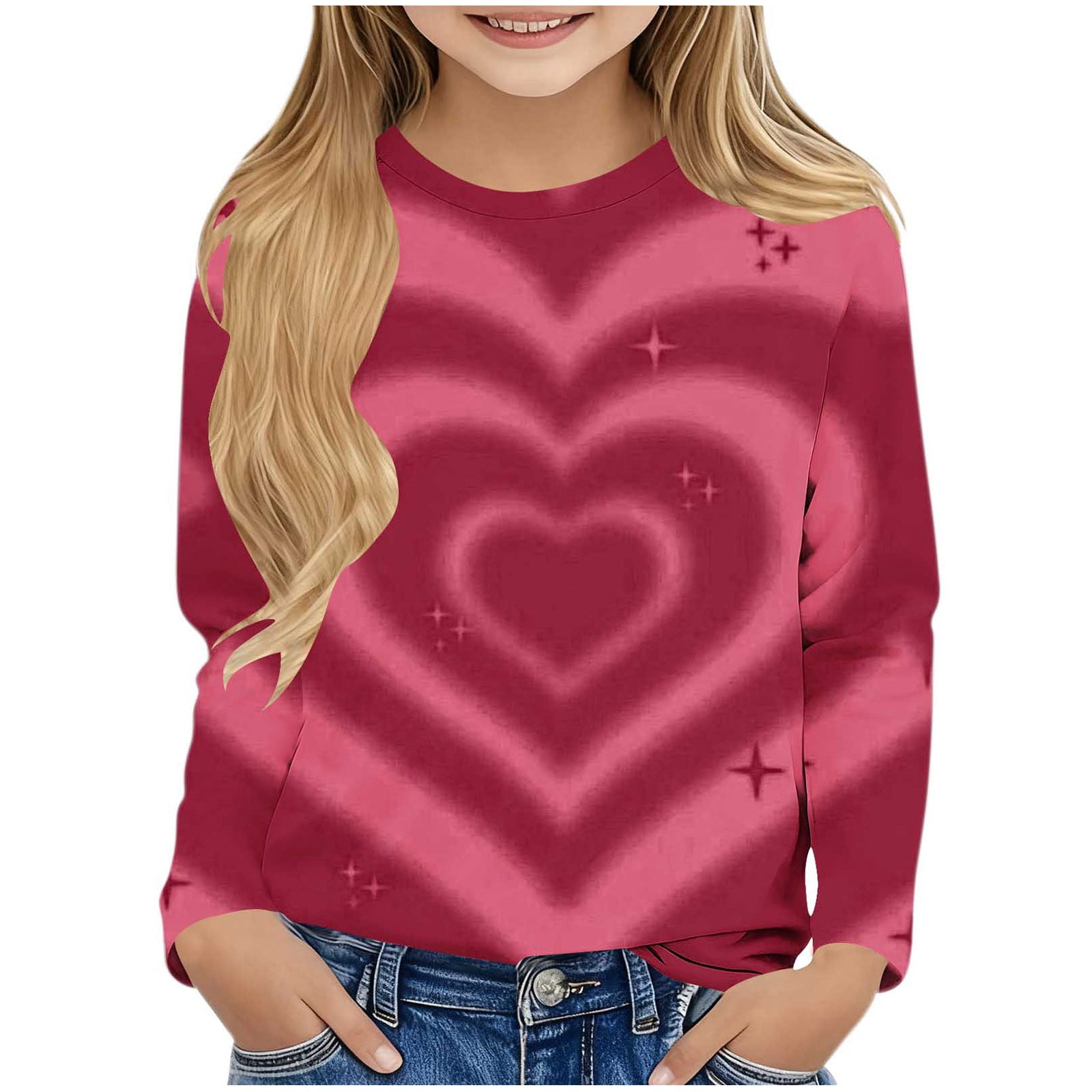 BLVB Girls Valentine Shirts Casual Basic Tees Long Sleeve Crewneck ...