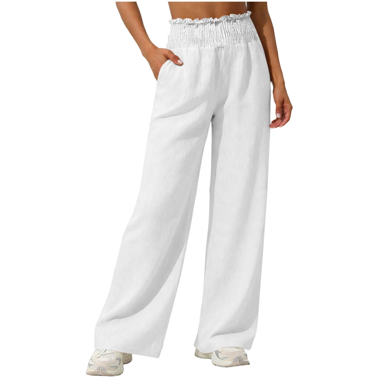 BLVB Girls Wide Leg Pants High Elastic Smocked Waist Casual Flowy Cute ...