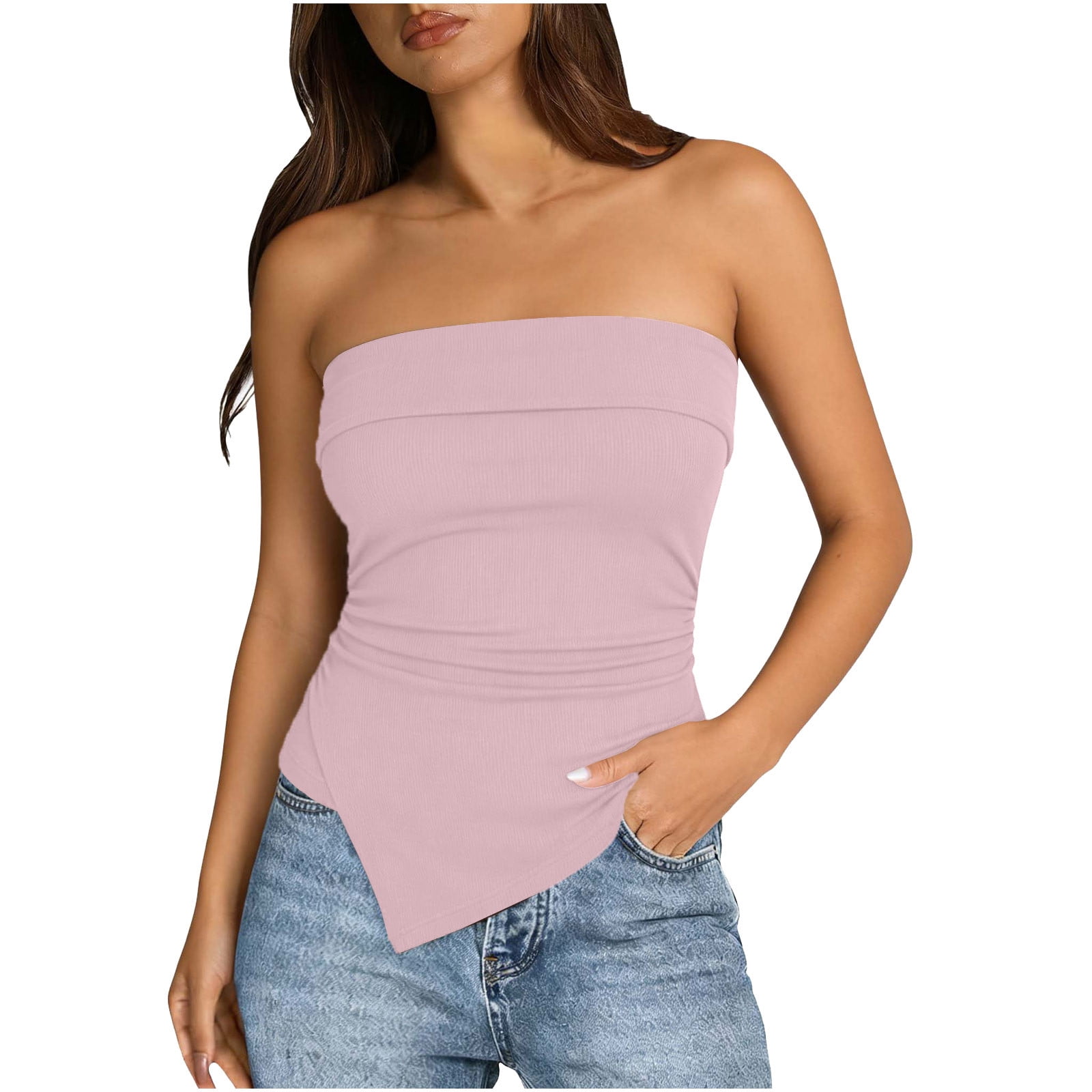 BLVB Going out Tube Tops for Women Trendy Summer Asymmetrical Ruched ...