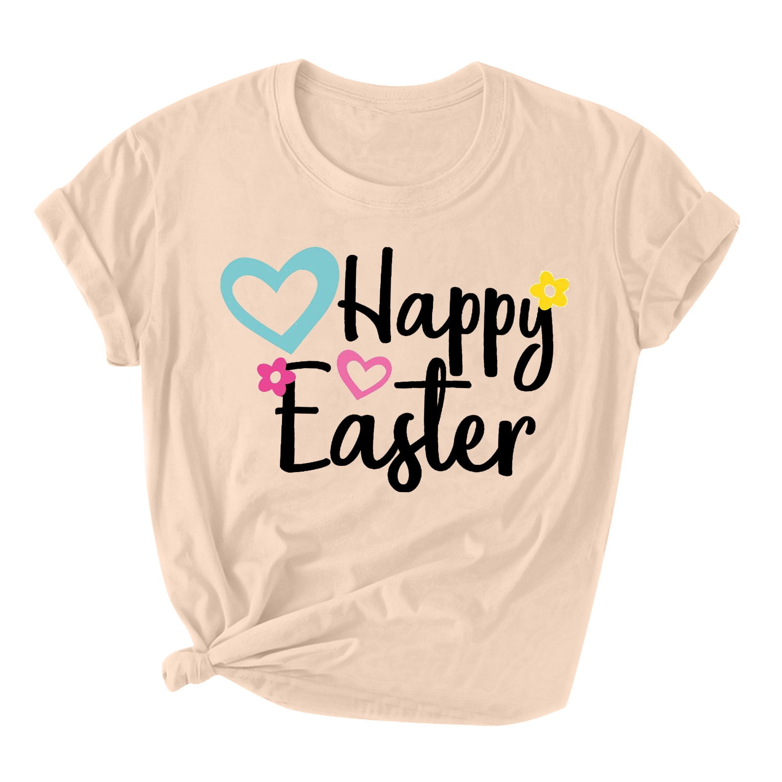 BLVB Happy Easter Shirts for Women Short Sleeve Crewneck Tops for Women ...