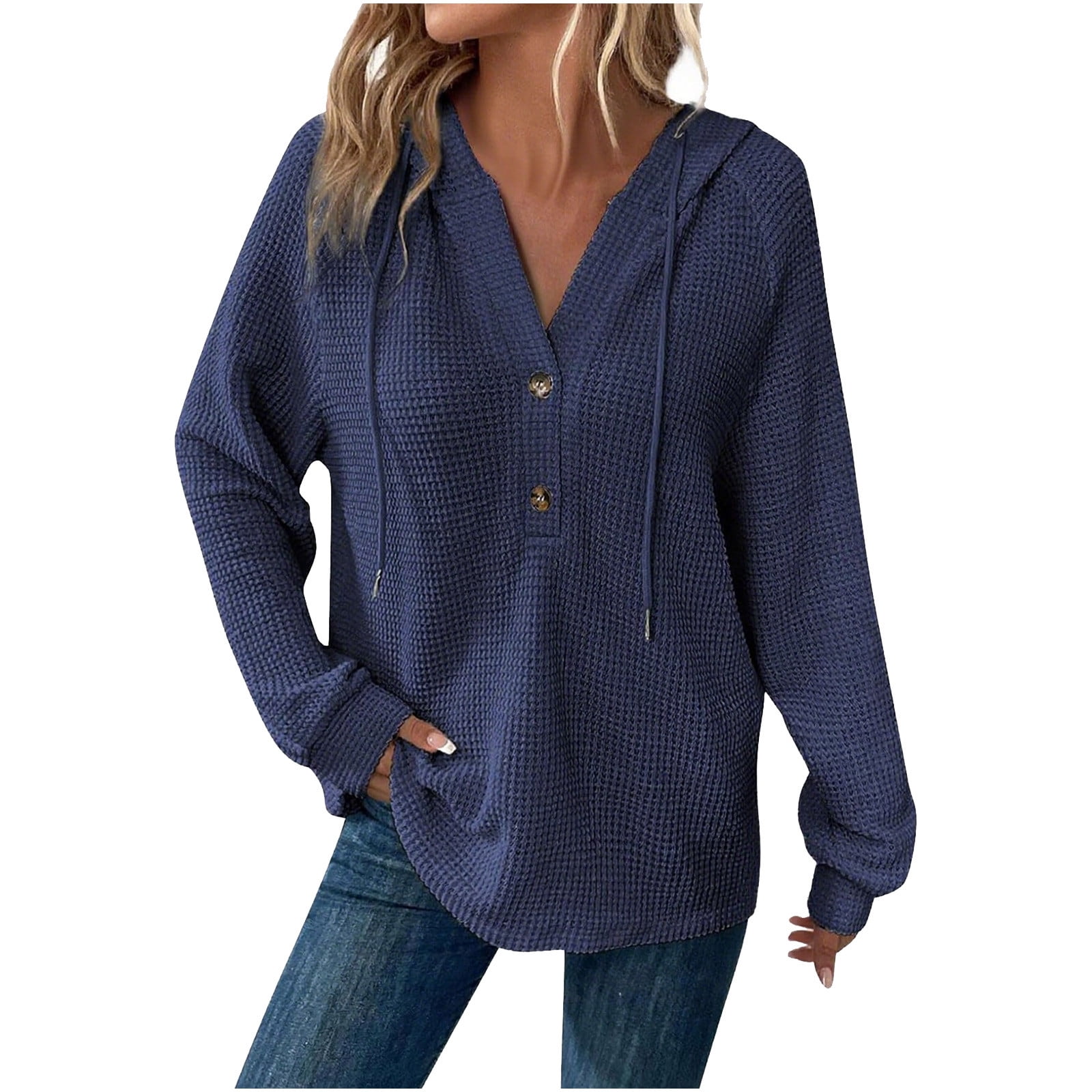BLVB Hoodies for Women Knit V Neck Oversized Sweatershirt Button down ...