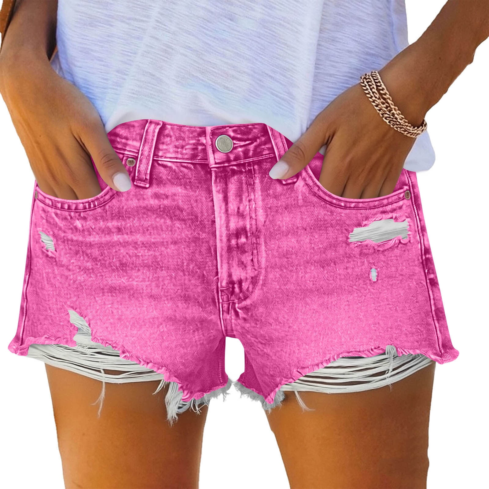 BLVB Jean Shorts for Women Mid Waisted Trendy Ripped Distressed Denim ...