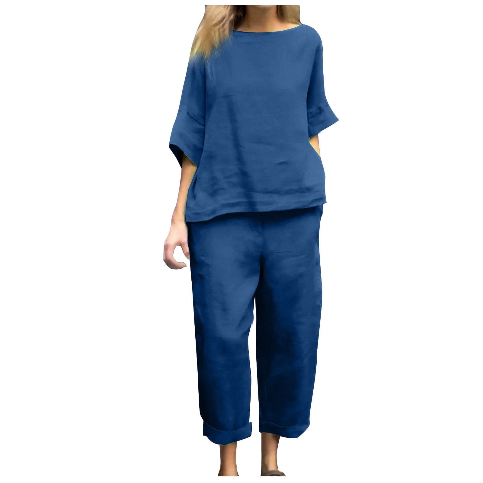 Blvb Linen Sets For Women 2 Piece Outfits Solid Color 34 Sleeve Tops