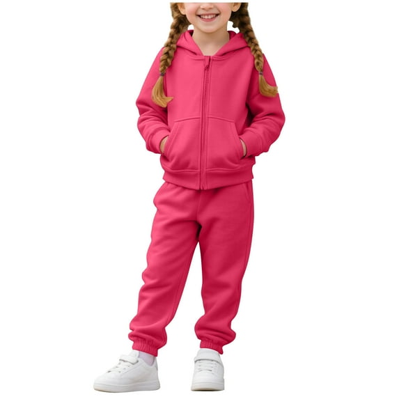 BLVB Little Girls Boys Sweatsuit Solid Color Zipper Hooded Sweatshirt ...
