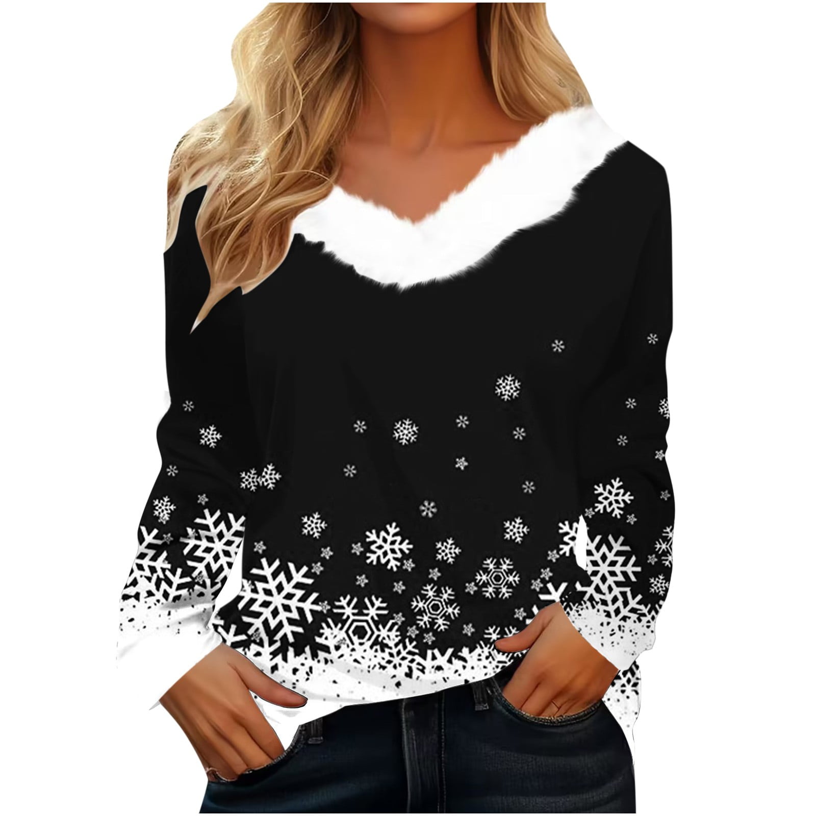 BLVB Merry Christmas Women's Fall T Shirts Christmas Snowflake Graphic ...
