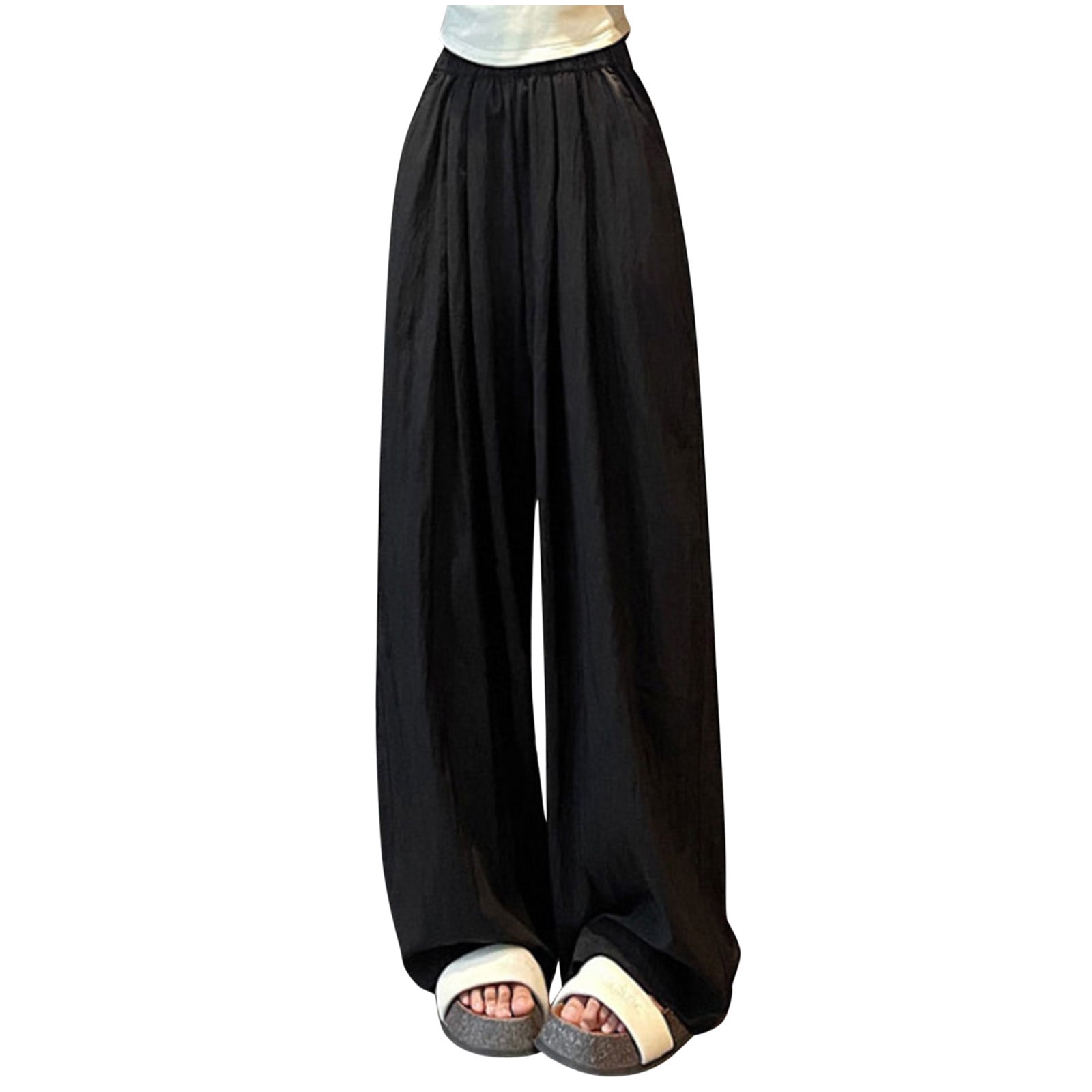 BLVB Palazzo Pants for Women Casual Baggy Pleated Wide Leg Pants for ...