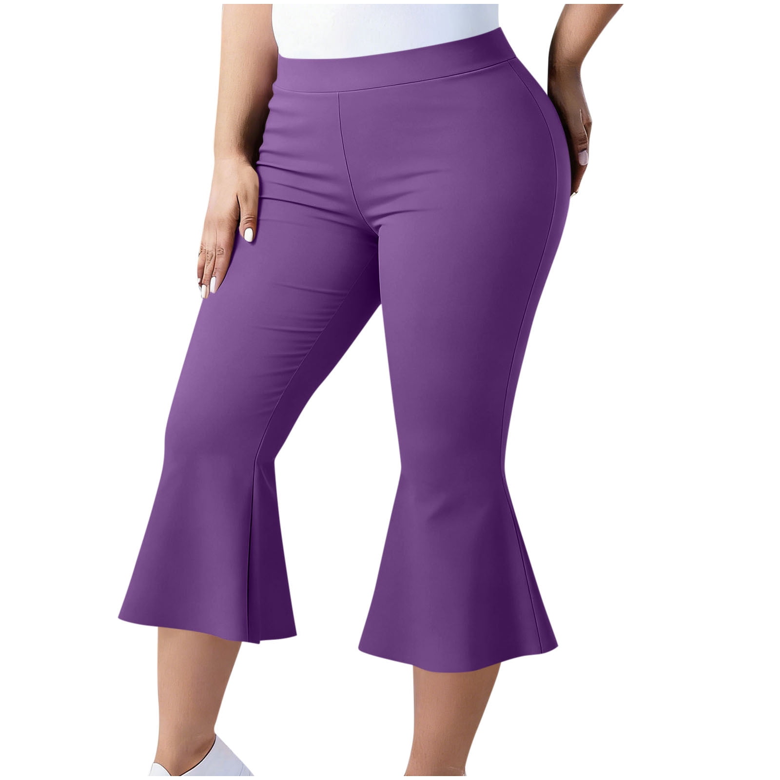 BLVB Plus Size Capris Pants for Women High Waist Bell Bottom Yoga Pants ...
