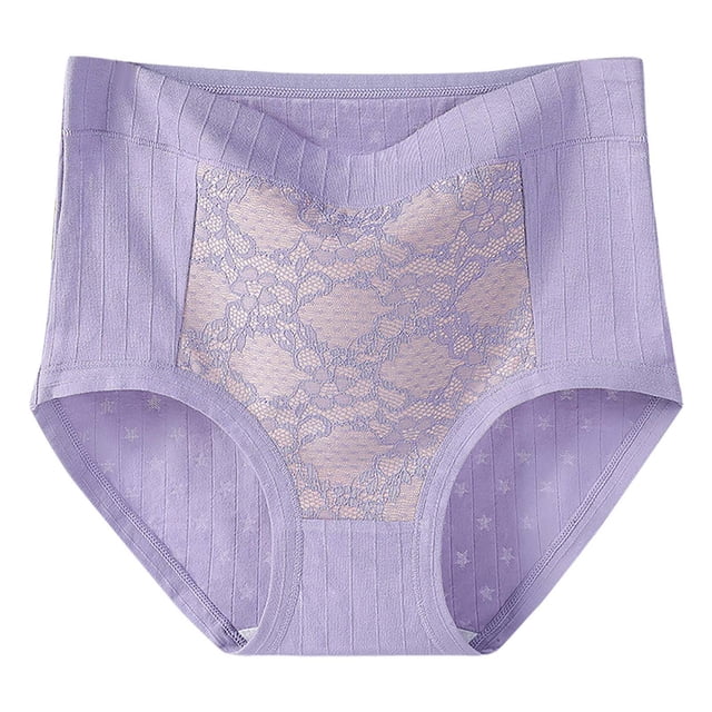 BLVB Plus Size Panties for Women Floral Lace High Waisted Cotton ...