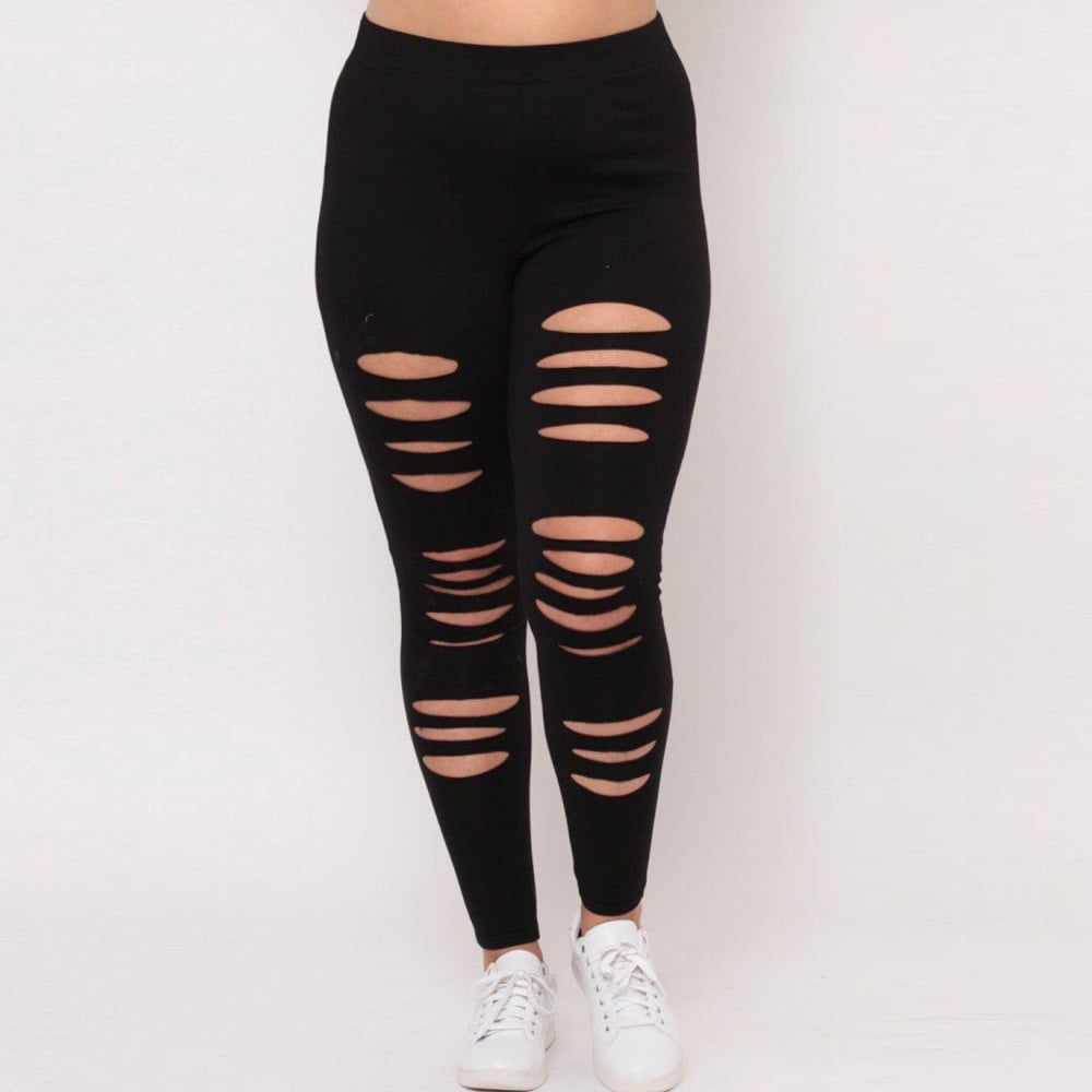 BLVB Plus Size Ripped Leggings for Women-High Wisted Stretch Workout ...