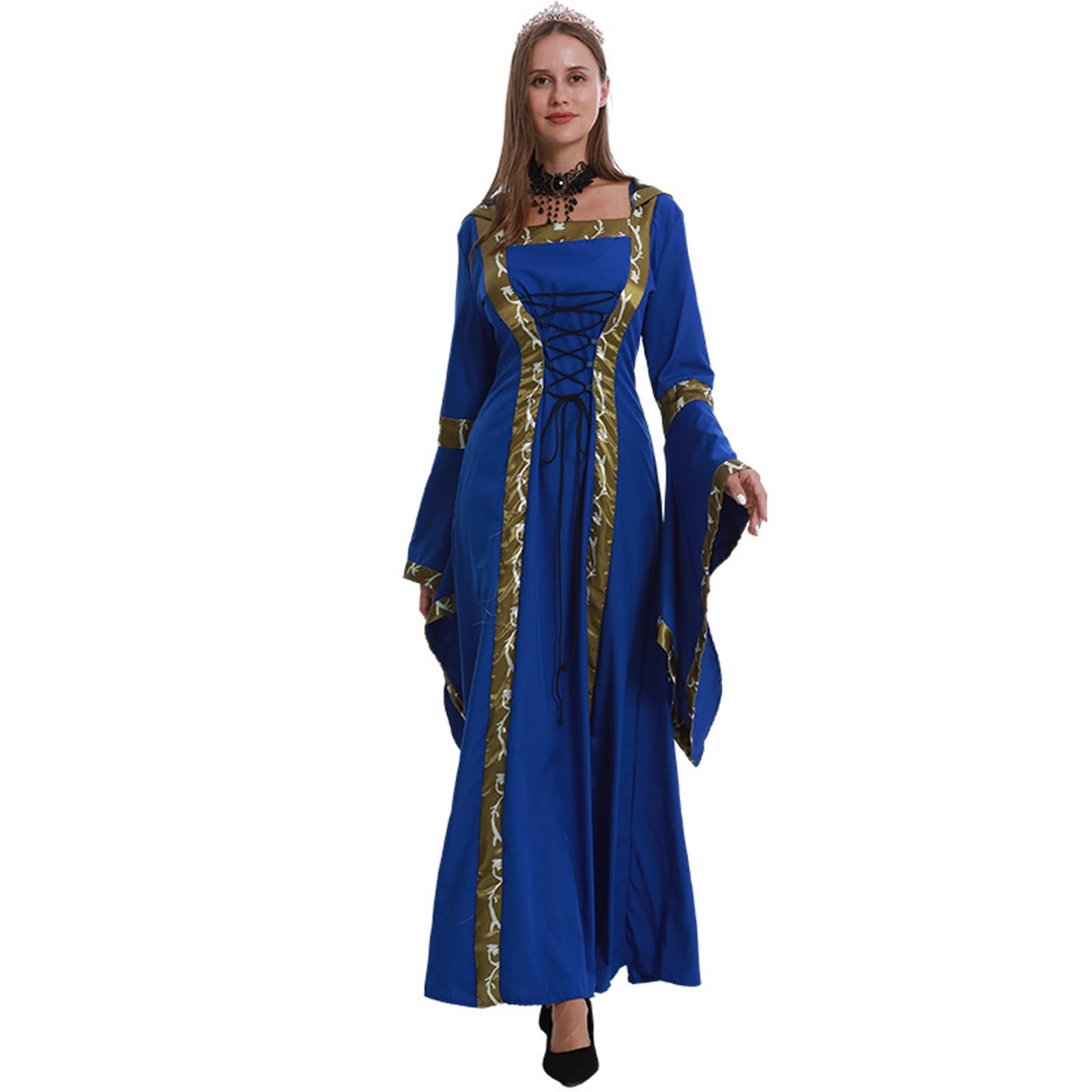 BLVB Renaissance Dress Women Vintage Medieval Hooded Long Sleeve ...