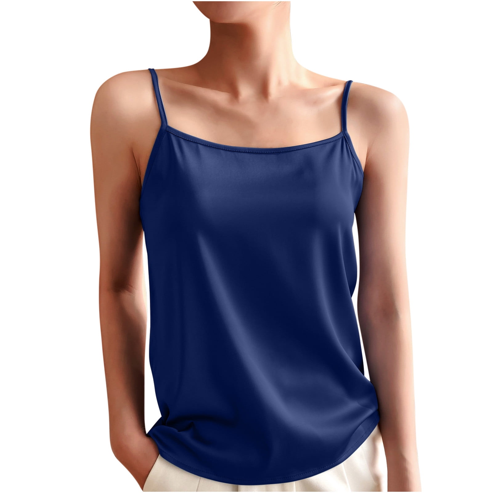 BLVB Satin Camisole for Women Spaghetti Straps Silk Tank Top Sleeveless Square Neck Summer ...