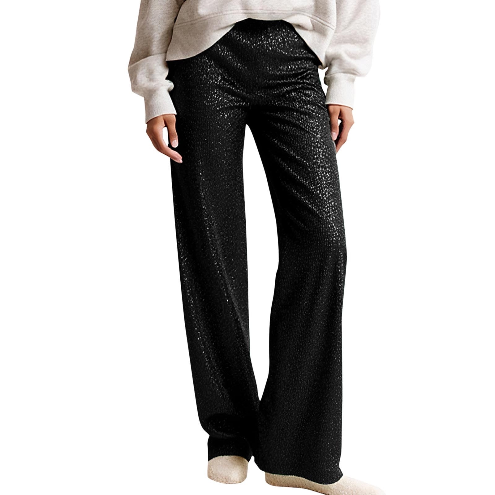 BLVB Sequin Pants for Women Wide Leg High Waisted Pull on Party Club ...