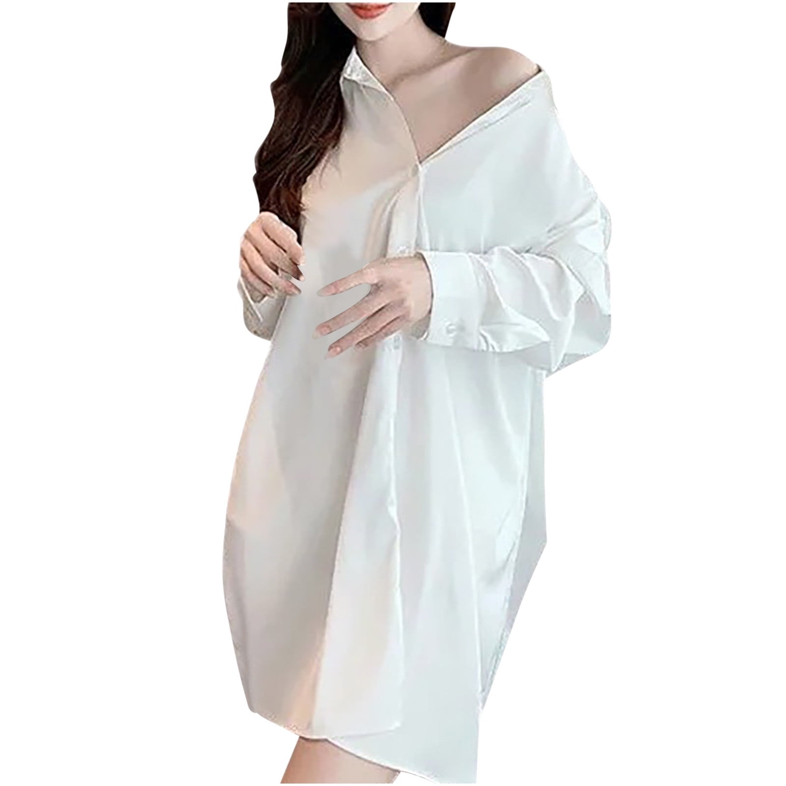 BLVB Sleep Shirts for Women Button down Sleep Dress Nightgowns Long ...
