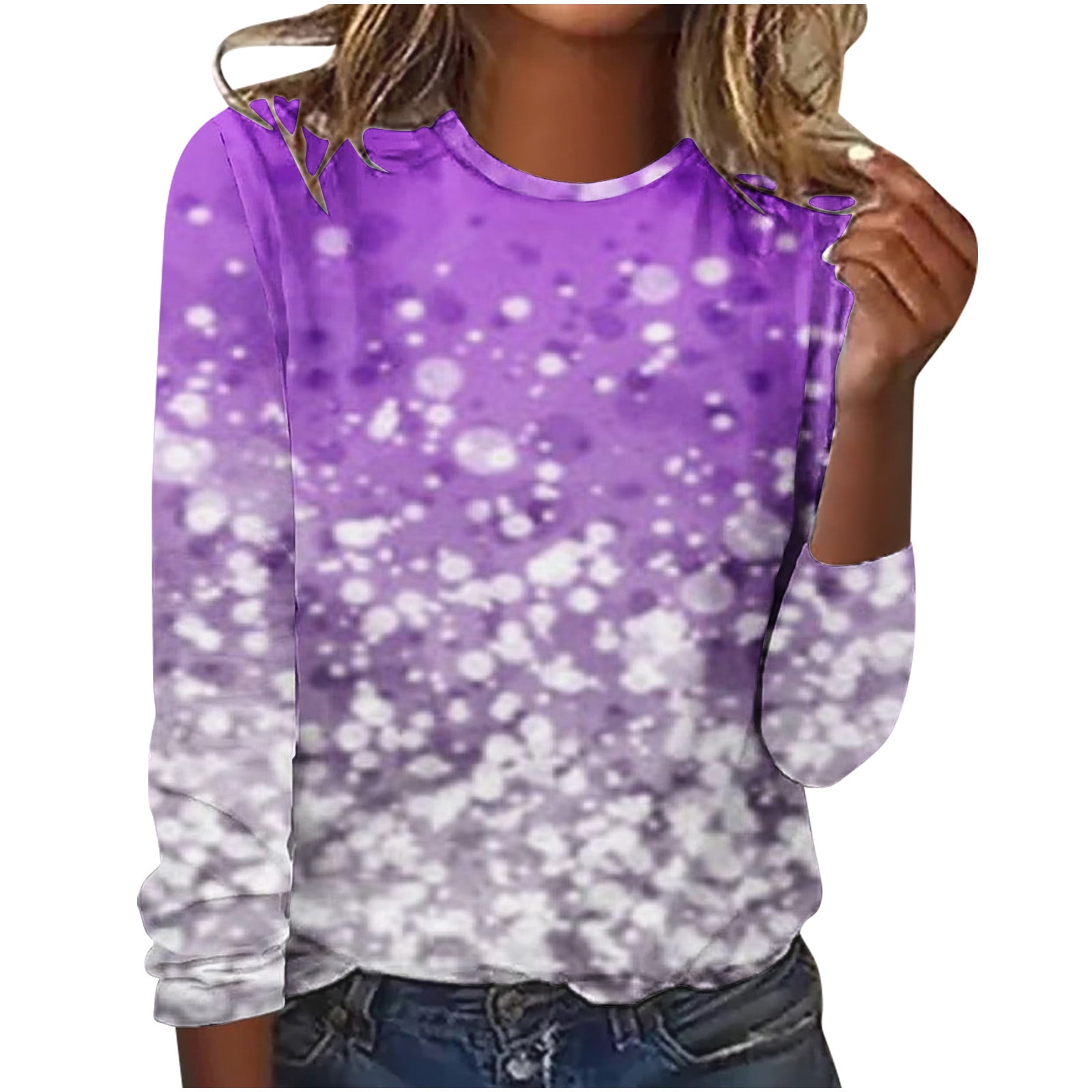 BLVB Sparkle Tops for Women Casual Long Sleeve Crewneck Glitter Going ...