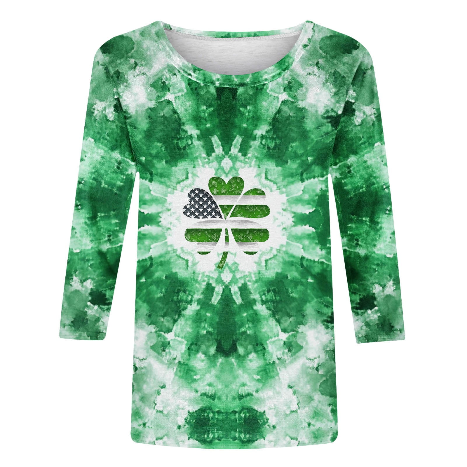 BLVB St. Patrick's Day T-Shirt for Womens Shamrock Printed 3/4 Sleeve ...