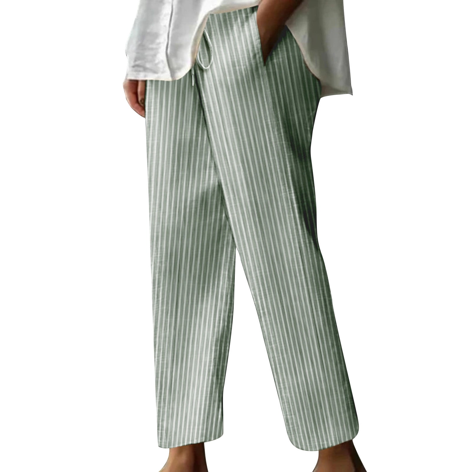BLVB Striped Pants Women Summer Wide Leg Cotton Linen Pants Loose ...