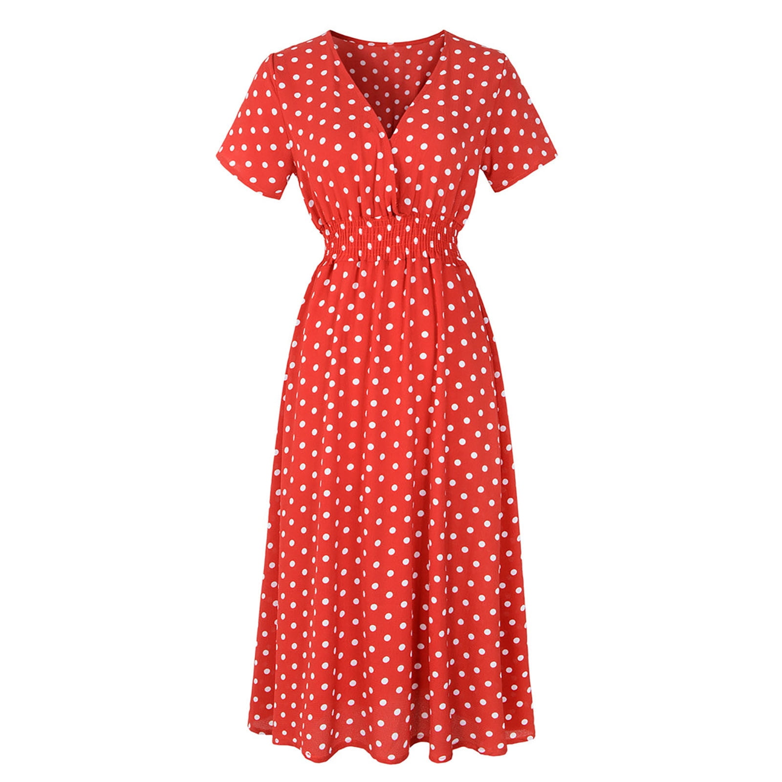 BLVB Summer Boho Dresses for Women Polka Dots V Neck Short Sleeve ...