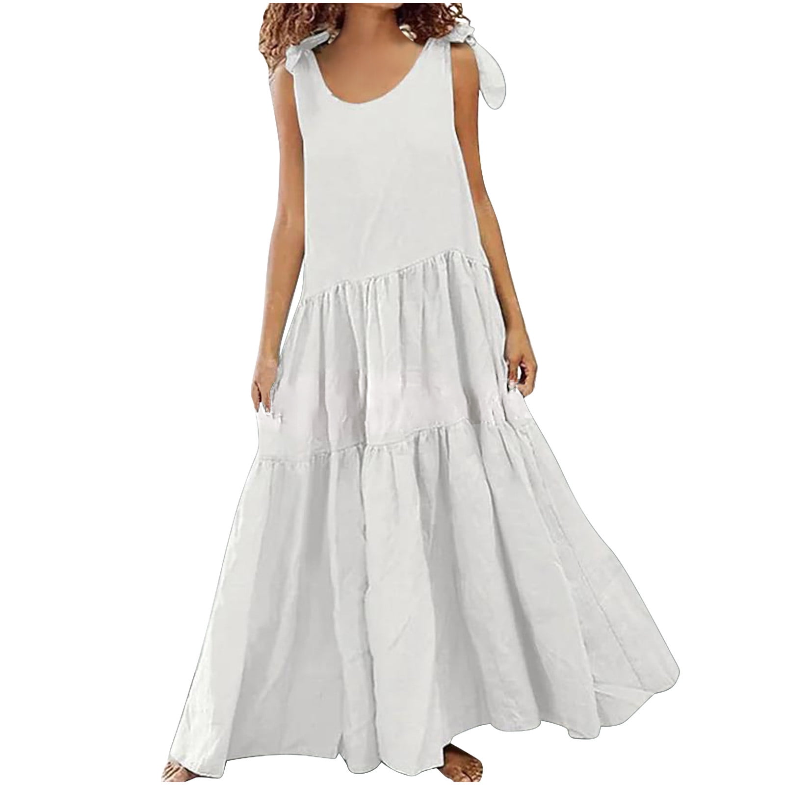 BLVB Summer Boho Maxi Dresses for Women Sleeveless Flowy Tiered Long ...