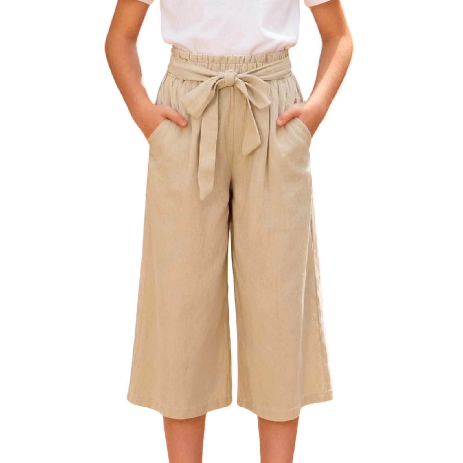 BLVB Summer Capri Pants for Girls Tie Knot Casual Loose Capris Cotton ...