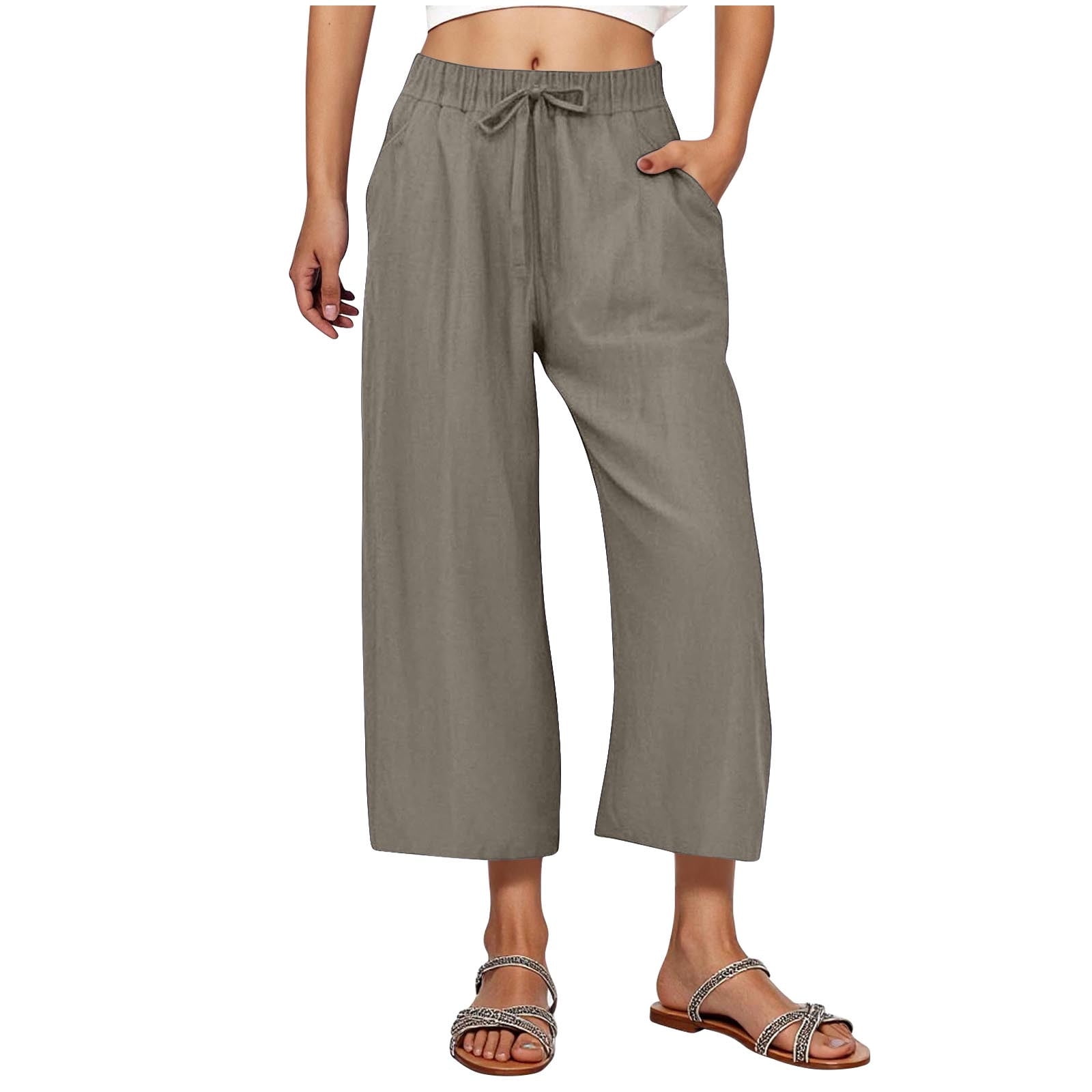 BLVB Summer Capri Pants for Women Wide Leg High Waist Lounge Trousers ...