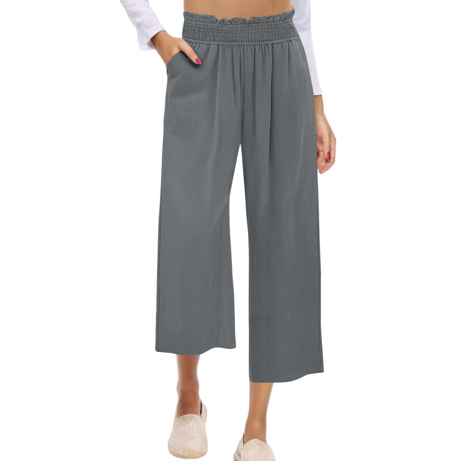 BLVB Summer Capri Wide Leg Pants for Women Smocked High Waist Loose ...